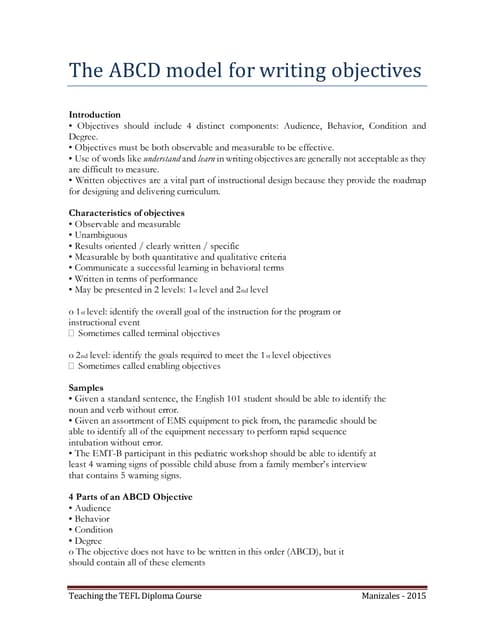 Abcd model for writing objectives | DOC | Educational Assessment ...