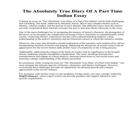 The Absolutely True Diary Of A Part Time Indian Essay | PDF