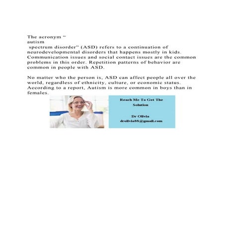 The acronym autism spectrum disorder” (ASD) refers to a con.docx