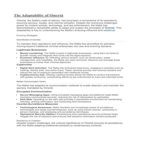 Your Guide tp The Adaptability of Omertà | PDF