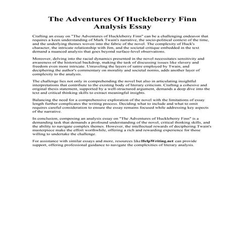 The Adventures Of Huckleberry Finn Analysis Essay.pdf