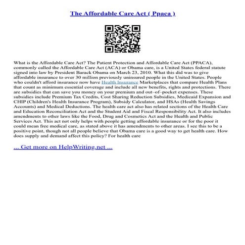 The Affordable Care Act ( Ppaca ) | PDF