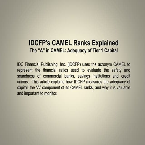 IDCFP’s CAMEL Ranks Explained - The “A” in CAMEL: Adequacy of Tier 1 ...