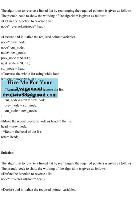 The Algorithm To Reverse A Linked List By Rearranging The Required Ppdf 9811