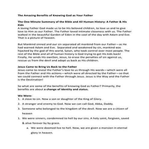 The Amazing Benefits of Knowing God As Your Father! | PDF