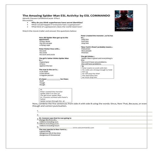 The amazing spider man esl activity | DOC