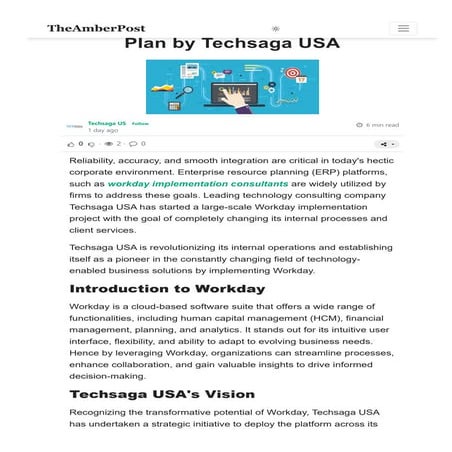 Workday Implementation Project Plan by Techsaga USA | PDF