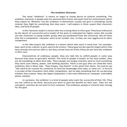 The ambition character | DOCX | Career Planning | Careers