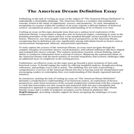 The American Dream Definition Essay. South Arkansas Community College | PDF