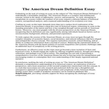 The American Dream Definition Essay. American Dream Essay Conclusion ...