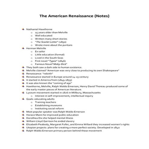 The american renaissance (notes) | DOCX