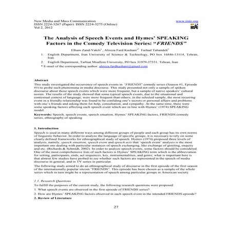 The analysis of speech events and hymes speaking factors in the comedy ...