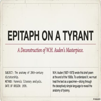 Irony and Power in W. H. Auden’s “Epitaph on a Tyrant”: A New Critical ...