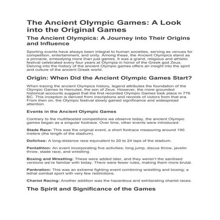 The Ancient Olympic Games: A Look into the Original Games | DOCX