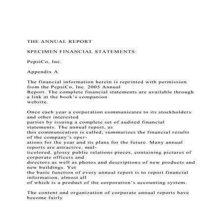 THE ANNUAL REPORTSPECIMEN FINANCIAL STATEMENTSPepsiCo.docx