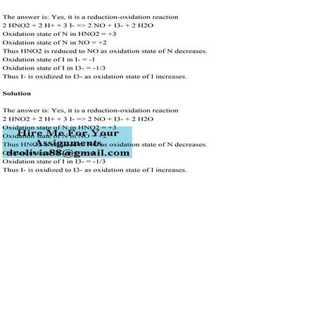 The answer is Yes, it is a reduction-oxidation reaction2 HNO2 + 2.pdf | Chemistry | Science