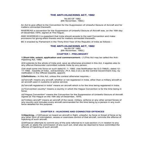 The anti hijacking act, 1982 | DOC
