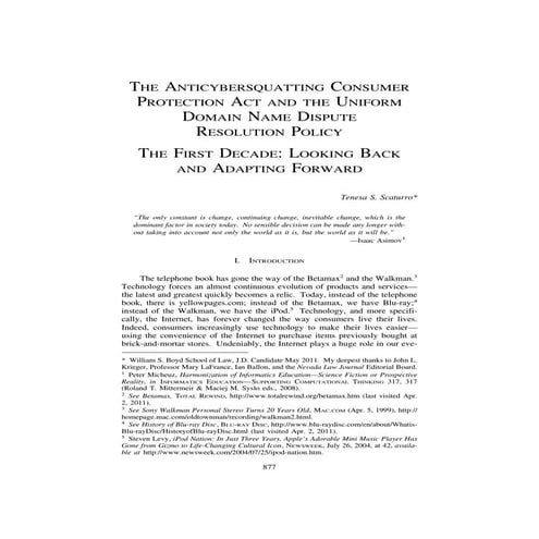 The Anticybersquatting Consumer Protection Act and the Uniform Domain ...