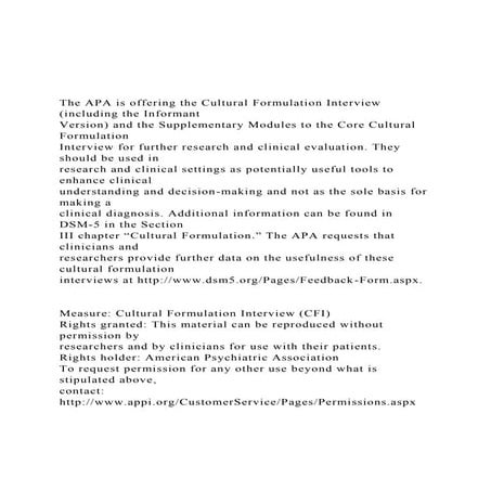 The APA is offering the Cultural Formulation Interview (incl.docx