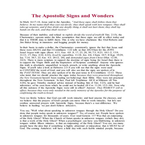 The apostolic signs and wonders | DOCX