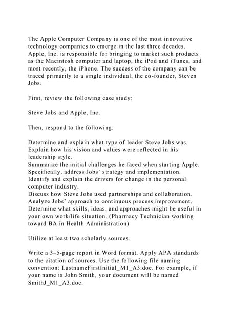 Assignment 3 Apple Computer Leadership ReportThe Apple Computer C.docx