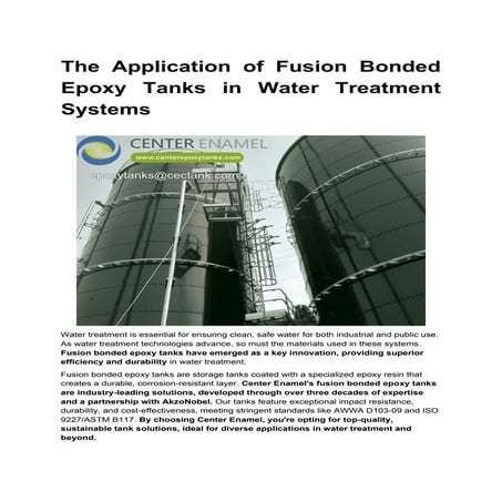 The Application of Fusion Bonded Epoxy Tanks in Water Treatment Systems ...