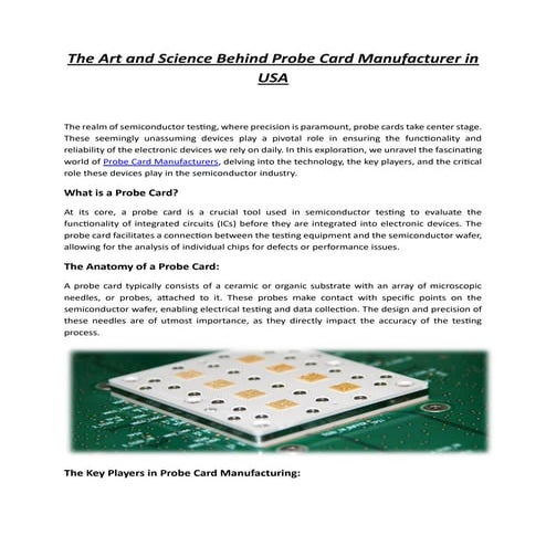 The Art and Science Behind Probe Card Manufacturer in USA | PDF