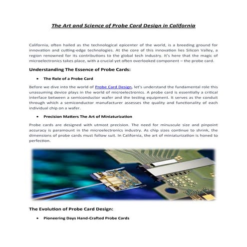 The Art and Science of Probe Card Design in California | PDF