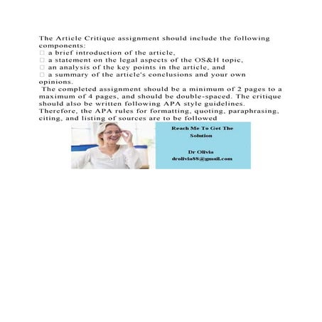 The Article Critique assignment should include the following compone.docx