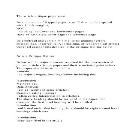 Critique Paper Format Features AND Structure OF A Critique Paper