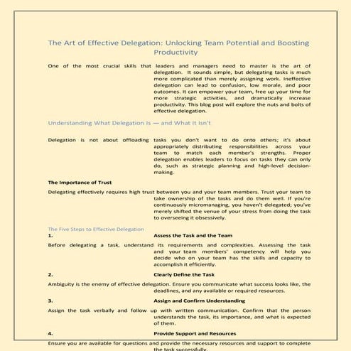 The Art of Effective Delegation: Unlocking Team Potential and Boosting Productivity | PPT