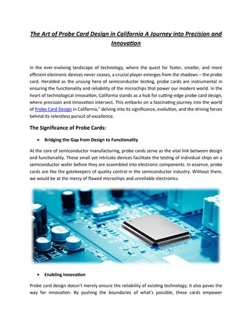 Exploring Innovative Probe Card Designs in California | PDF