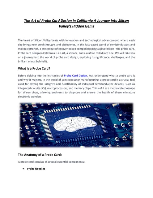 Exploring Innovative Probe Card Designs in California | PDF