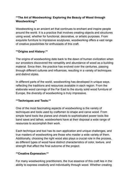 Woodworking: A Timeless Craft. . | PDF