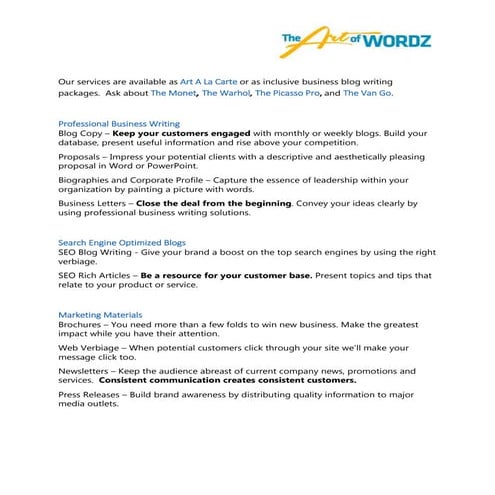 The Art of Wordz Services | DOCX