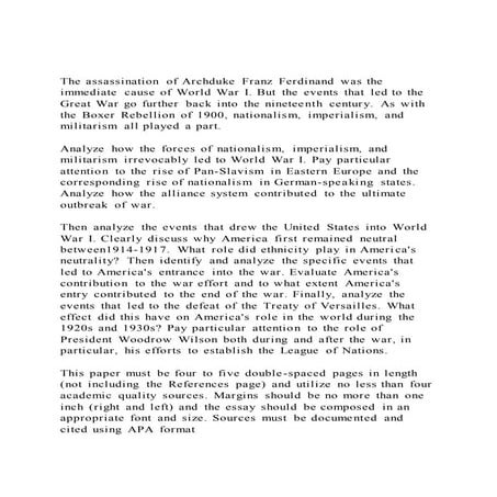 The assassination of Archduke Franz Ferdinand was the immediate | DOCX