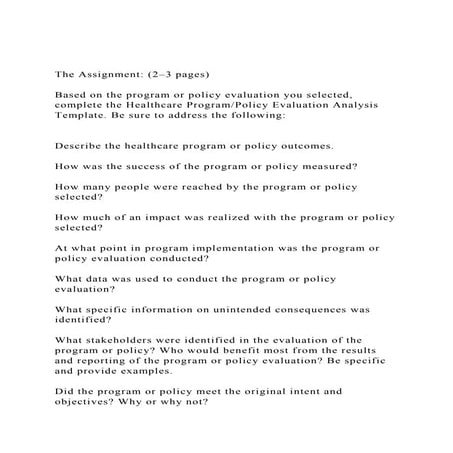 The Assignment (2–3 pages)Based on the program or policy ev.docx | Parenting Babies and Toddlers ...