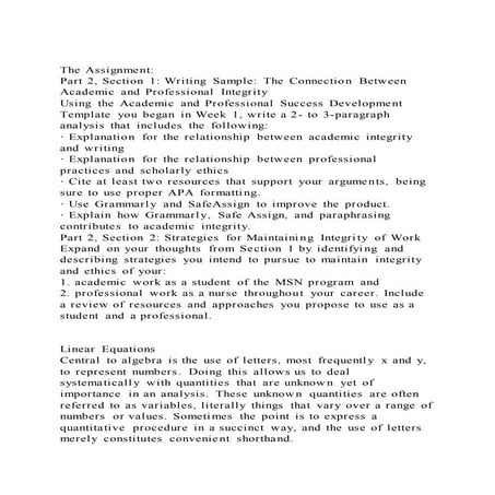 The assignment part 2, section 1 writing sample the connection | DOCX