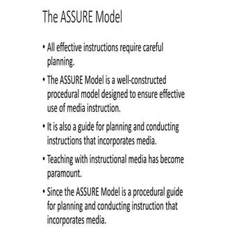 The Assure Model Model Of Learning Model Of Learning Model Of Learning