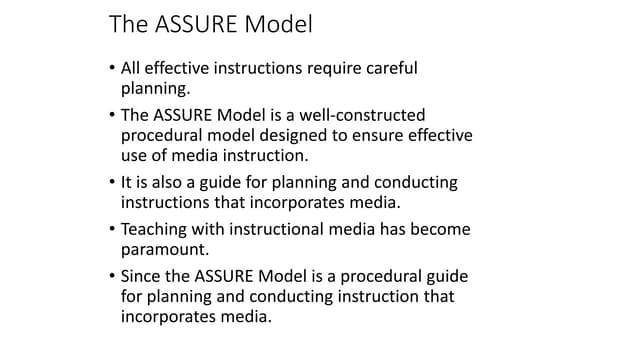 The Assure Model Model Of Learning Model Of Learning Model Of Learning