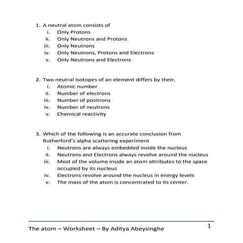 The atom worksheet | PDF | Chemistry | Science