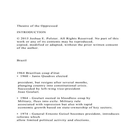 Theatre of the Oppressed INTRODUCTION © 2015 Joshua E..docx