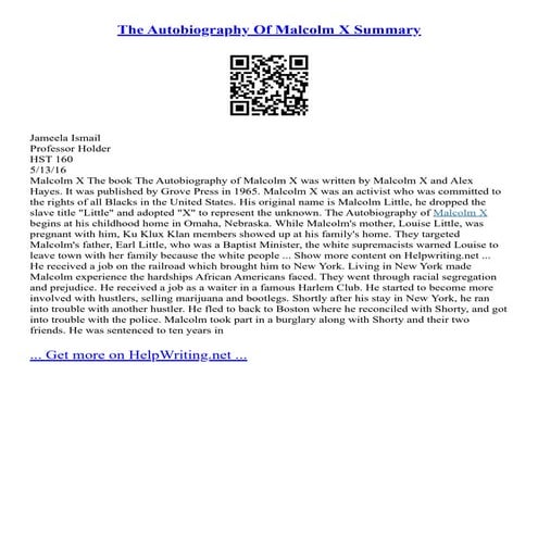 The Autobiography Of Malcolm X Summary | PDF