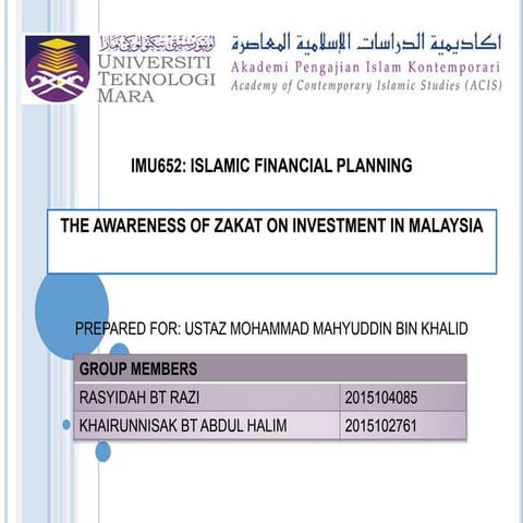 The awareness of zakat on investment in malaysia (LZS) | PPTX