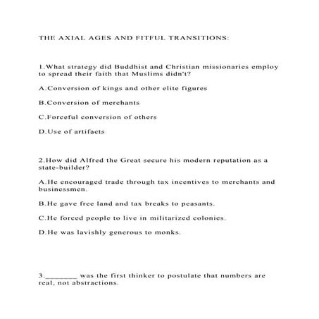 THE AXIAL AGES AND FITFUL TRANSITIONS1.What strategy did Budd.docx