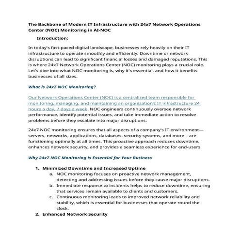 The Backbone Of Modern It Infrastructure With 24x7 Network Operations Center Noc Monitoring In