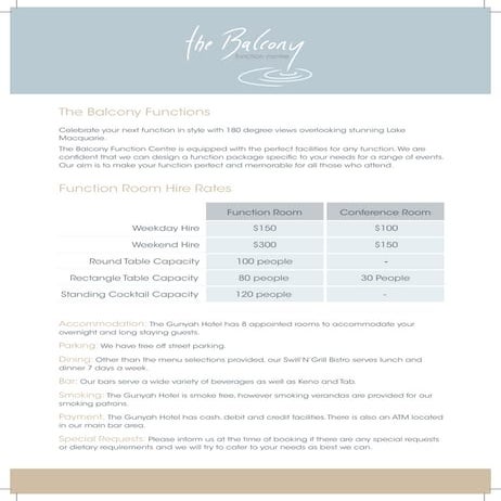 The Balcony function packages | PDF | Bars & Restaurants | Attractions