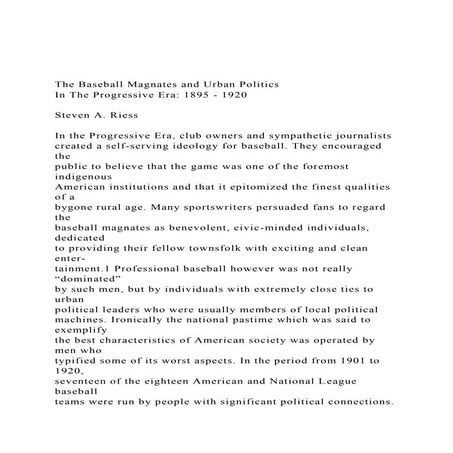 The Baseball Magnates and Urban PoliticsIn The Progressive E.docx