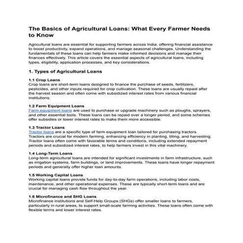 The Basics of Agricultural Loans: What Every Farmer Needs to Know | PDF