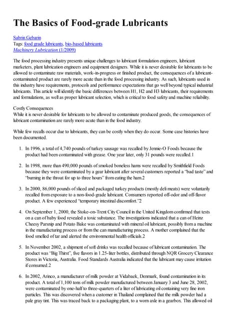 What is a Food Grade Lubricant? | PPTX